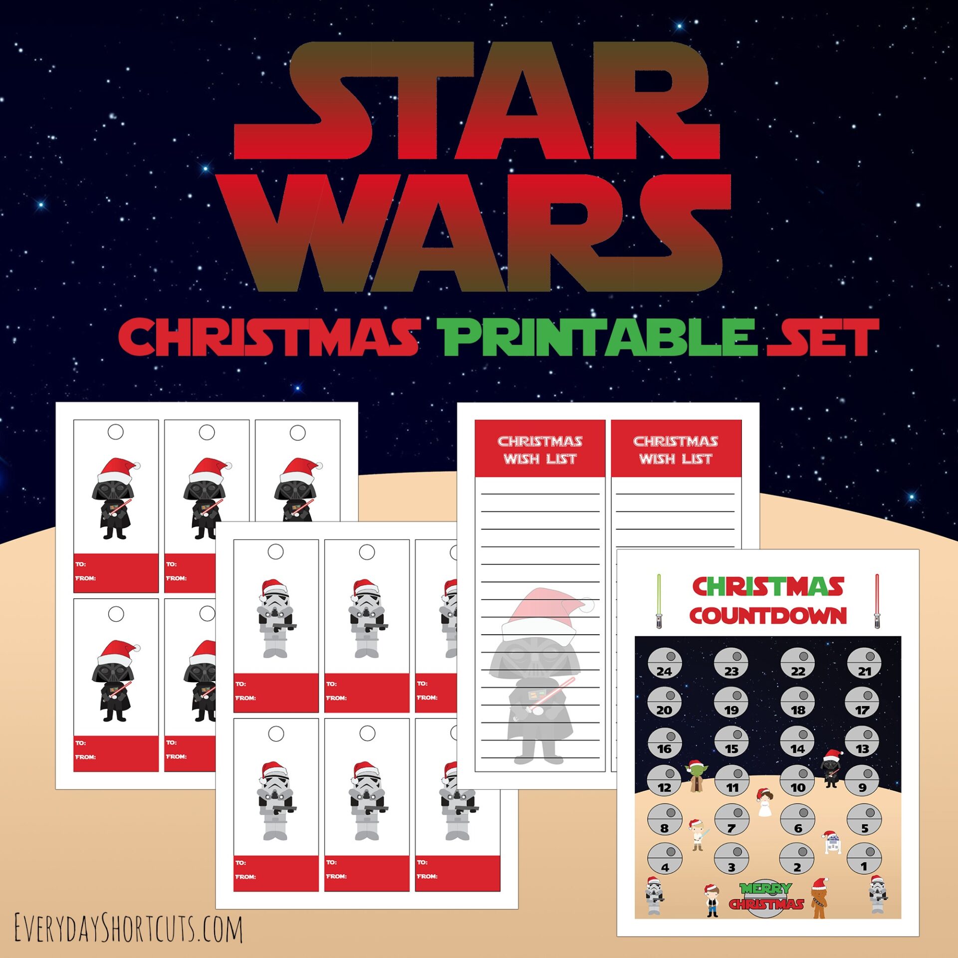 Star Wars Themed Christmas Printable Set - Wish List, Gift Tags ...