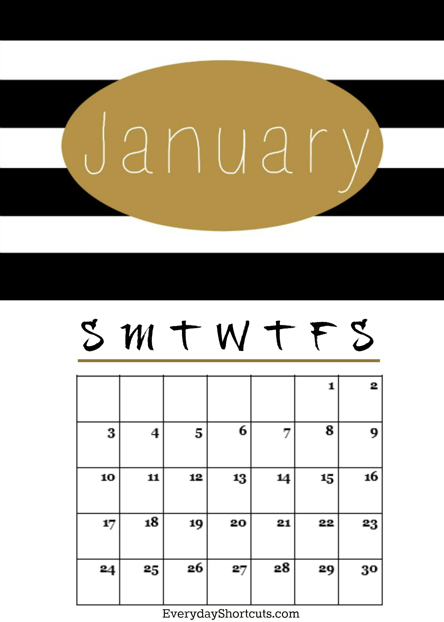 january 2016 calendar - Everyday Shortcuts