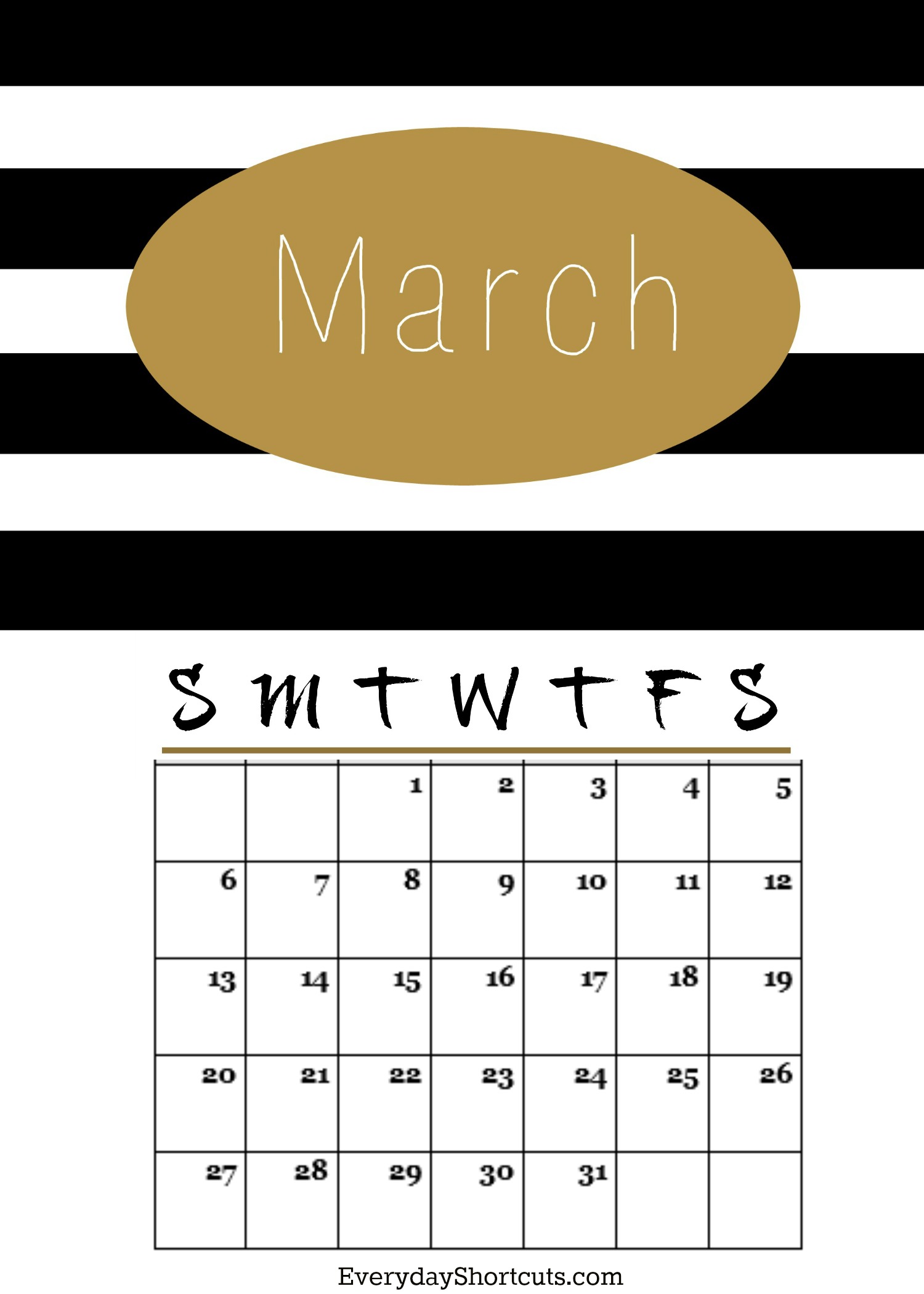 march 2016 calendar - Everyday Shortcuts