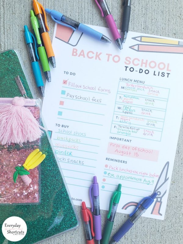 Back to School Printable To-Do List - Everyday Shortcuts