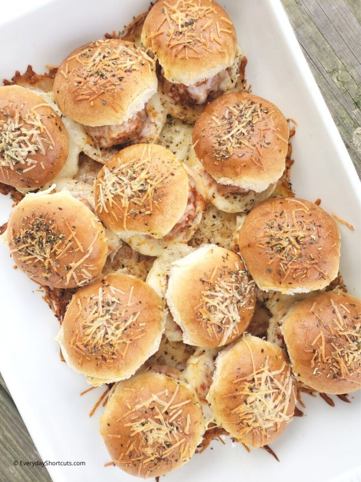 Baked Mozzarella & Parmesan Meatball Sliders - Everyday Shortcuts